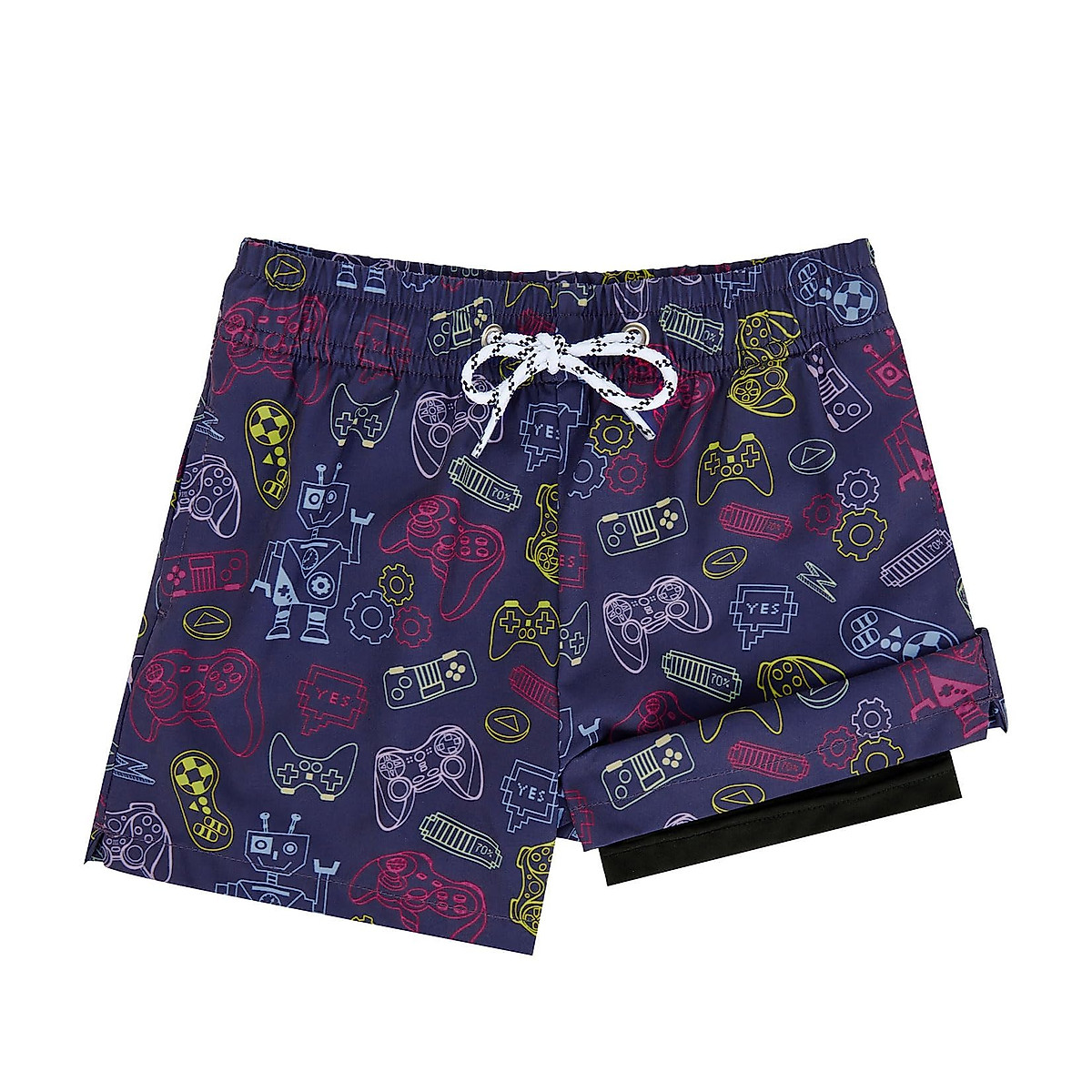 Century Star Boys Swim Trunks with Compression Liner Quick Dry Boys Bathing Suit Toddler Swim Trunks Beach Board Shorts Swimwear Games Console 8-9 Years