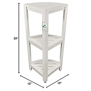 CoastalVogue SnazzyCorner Teak Corner Shower Shelf Wood Corner Shelf 3-Tier Corner Shower Shelf in Antique White Finish – 33 inches Tall