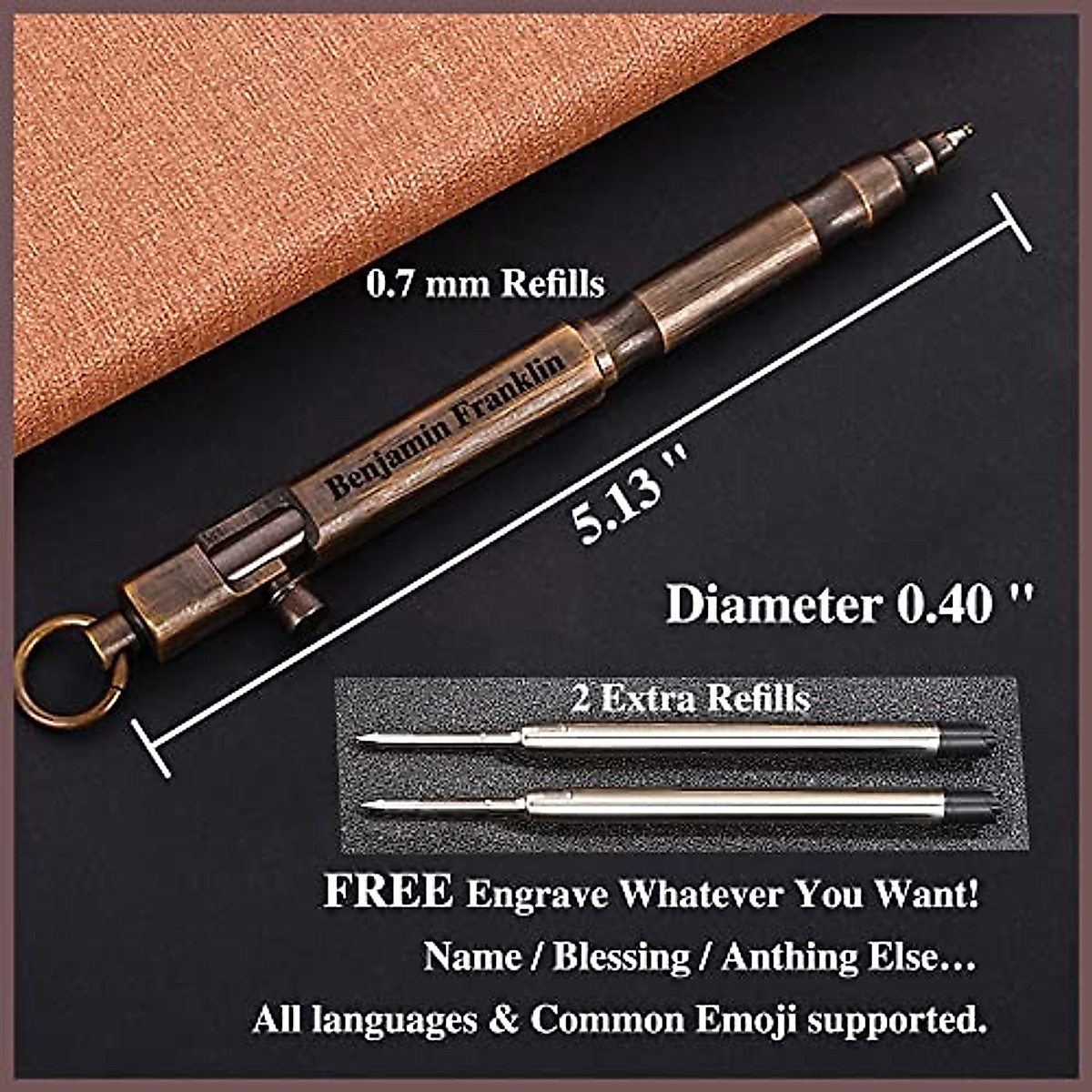 Personalized Gun Bolt Action Pen Gift Set,Free Engraved Brass Ballpoint Pen with 2 Refills,Office Decor Pen,Custom Gift for Husband,Father,Boyfriend,Grandfather,Brothers (Style 1 - Black)