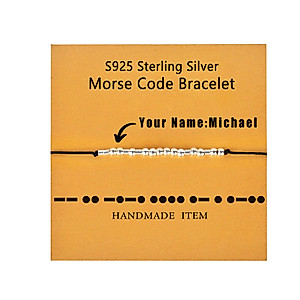 souleather Custom Morse Code Bracelet 925 Sterling Silver Beads on Silk Cord Engraving Your Name Secret Message on Beads Bracelet Gifts Party Jewelry for Men Women