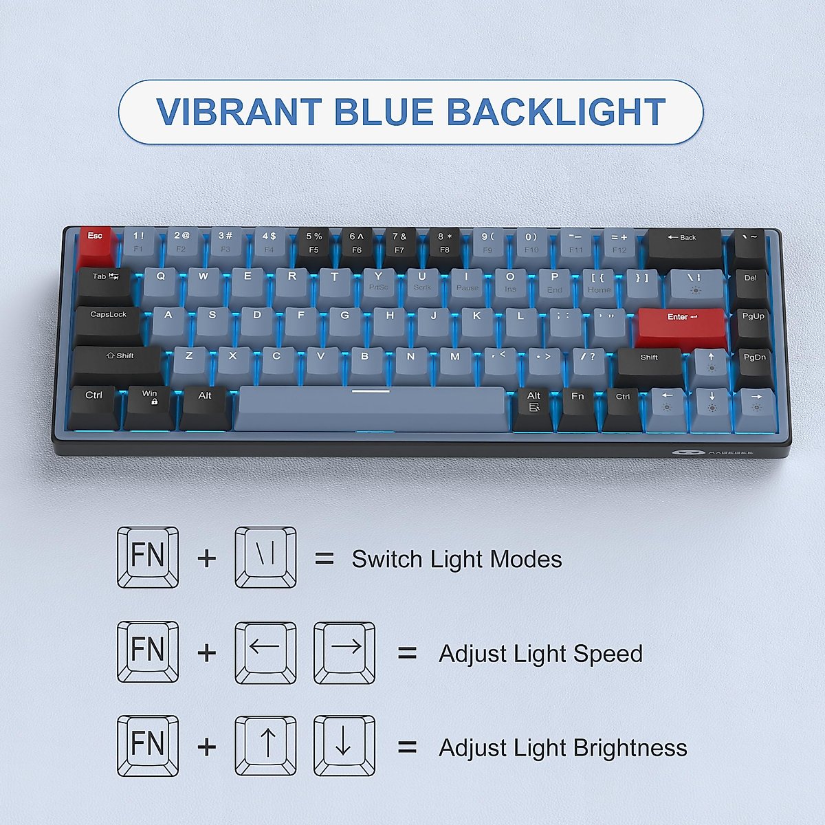 MageGee 60% Mechanical Gaming Keyboard, 68 Keys Compact Blue LED Backlit Gaming Keyboard, SKY68 Wired Ergonomic Mini Office Keyboard for Windows PC Gamer (Brown Switch, Black & Blue)