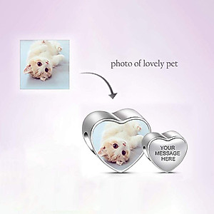 Qxun Custom Photo Charm Bead 925 Sterling SilverPersonalized Heart Picture with Loved Dear Charms Beads Fit Women Bracelet Necklace As Mother Daughter Present(Style 1)