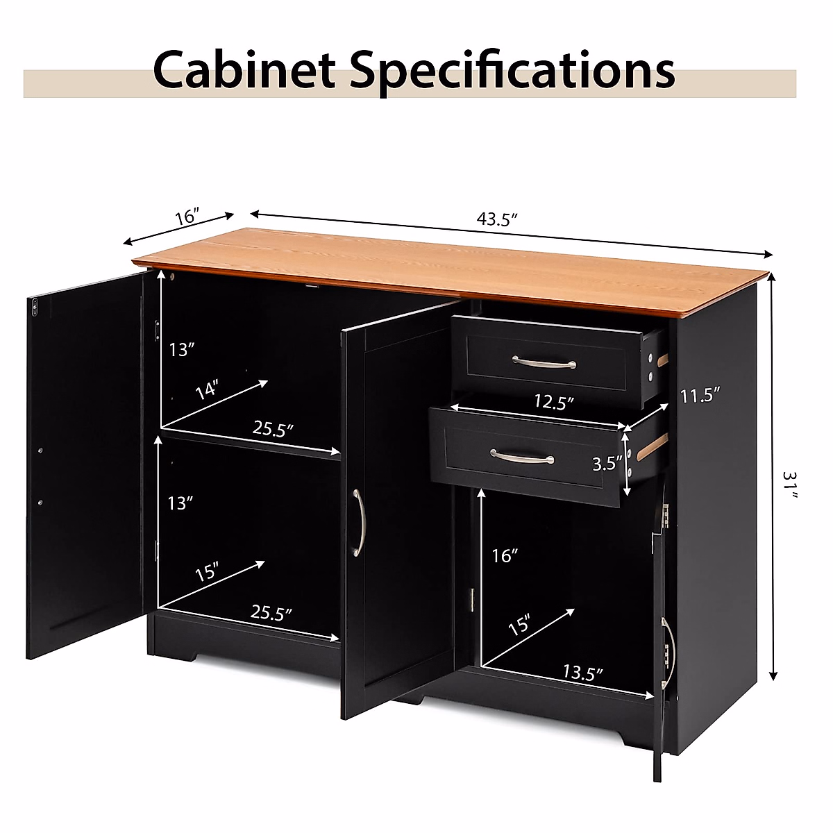 Giantex Buffet Sideboard Storage Credenza Cabinet Console Table Kitchen Dining Room Furniture Organizer, Entryway Cupboard with 2-Door Cabinet and 2 Drawers (Black & Vermilion)