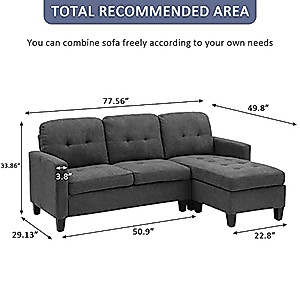 Grepatio Convertible Sectional Sofa Couch, L-Shaped Couch with Modern Linen Fabric for Small Space (Grey)