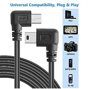 PASOW Mini USB Charging Cable USB 2.0 A-Male to Mini-B Car Vehicle Power Charger Adapter Cord for Dash Cam Rearview Mirror Cam Backup Camera (11.5FT, Right Angle)
