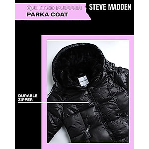 Steve Madden Women's Winter Jacket - Heavyweight Quilted Puffer Parka Coat - Faux Fur Lined Outerwear Jacket for Women (S-XL), Size Medium, Black