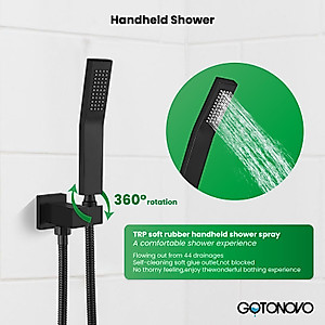 gotonovo Rainfall Bathroom Shower System Rain Shower Head and Handle Set Wall Mounted Shower Complete Combo Solid Brass Pressure Balancing Shower Mixer Valve 12 Inch Matte Black