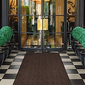 House, Home and More Indoor Outdoor Double-Ribbed Carpet Runner with Skid-Resistant Rubber Backing - Bittersweet Brown - 3 Feet x 10 Feet