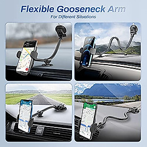 OQTIQ Windshield Phone Mount for Car [Gooseneck 13" Long Arm] Car Phone Holder Mount Dashboard Windshield Strong Suction Cup Cell Phone Holder Car Truck for iPhone 14 13 Pro Max All Mobile Phones