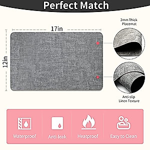 Maxpearl Faux Leather Placemats Set of 6 - Waterproof - Wipe Clean - Heat Resistant - Anti Slip Dining Table Place Mats, Suitable for Indoor & Outdoor Use, 17’’×12’’, Grey