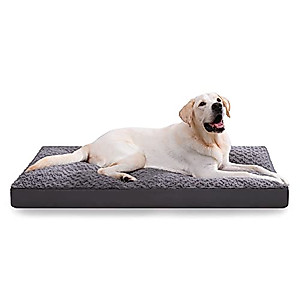 Dog Crate Bed Waterproof Dog Beds for Medium Dogs Rose Velvet Soft Fluffy Washable Dog Bed with Removable Cover & Anti-Slip Bottom, 35 x 22 Inch, Gray
