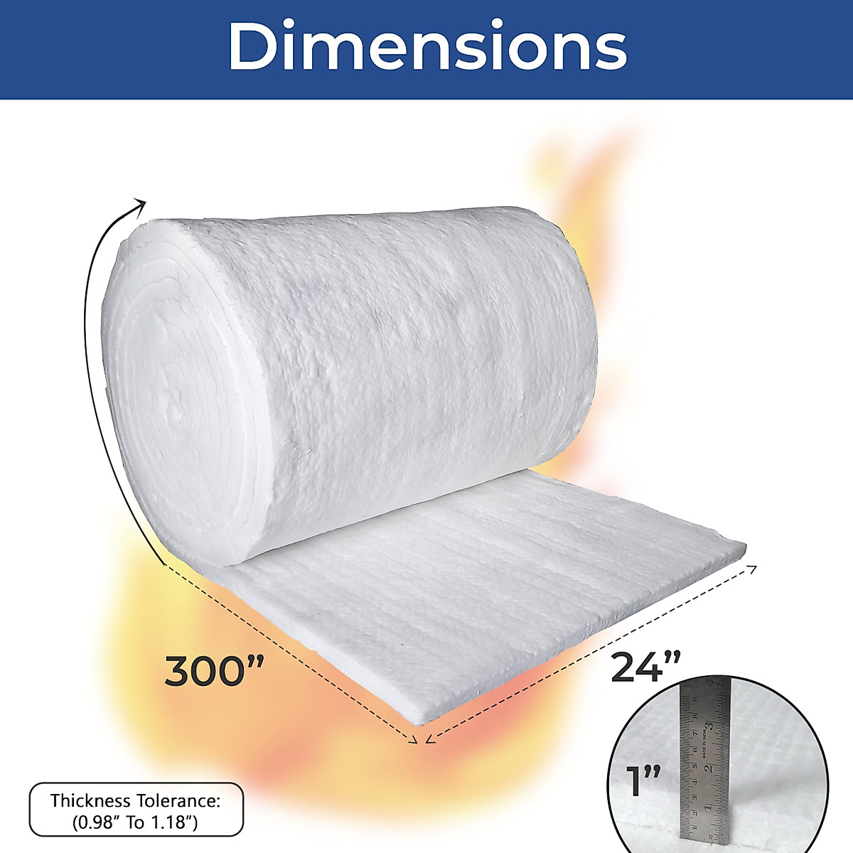Simond Store Ceramic Fiber Insulation Roll, 2400F (1315C) 1"X24"X25', High Density Fireproof Insulation Blanket for Forge, Foundry, Furnace, Kiln, Wood Stove, Pizza Oven, Dishwasher Insulation Blanket