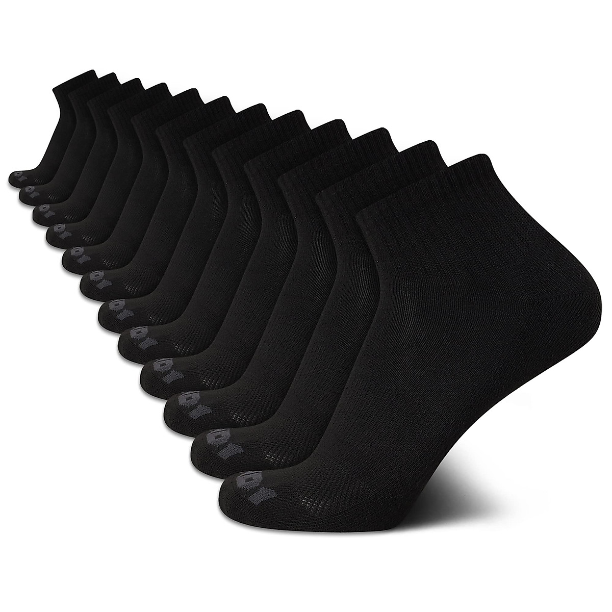AND1 Men's Socks - Athletic Cushion Quarter Cut Ankle Socks (12 Pack), Size 6-12.5, Black