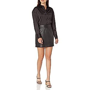 The Drop Women's Black, Logan Silky Long Sleeve Basic Button Down Shirt, L