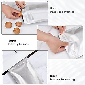 JUZONSA 0.5 Pint Kitchen Storage Bags Fresh Saver Mylar Bags with Labels, Stand Up Mylar Bag Resealable and Heat Sealable for Long Term Food Storage,Thick 4.75 Mil, 5"x7" (50Pack-0.5Pint)