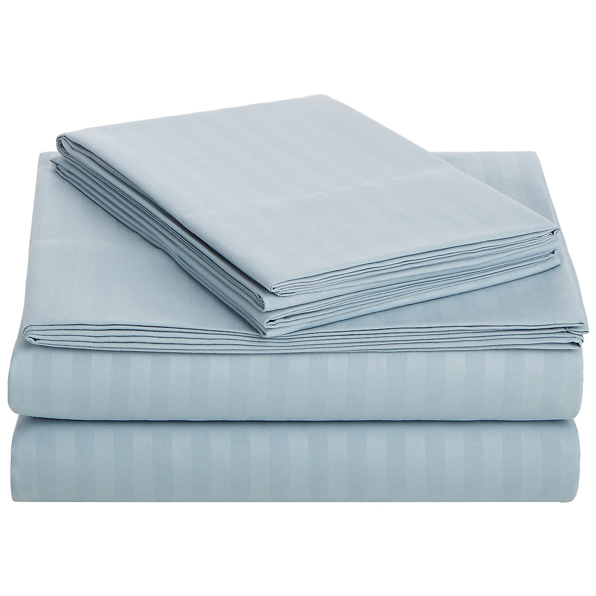 Amazon Basics Deluxe Microfiber Striped Sheet Set, Spa Blue,4 pieces, Queen