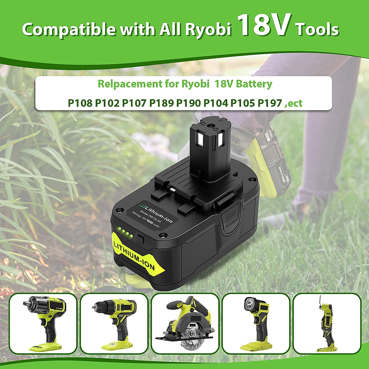 MAFACBAC P189 18V Battery Replacement: for Ryobi 6.0 AH Lithium-ion 18 Volt One Plus P108 P102 P103 P104 P105 P107 Drill Tools-PBP005 Cordless Power Lithium Battery