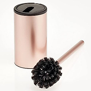 mDesign Slim Stainless Steel Toilet Bowl Brush and Holder + Round Gallon Step Garbage Can Wastebasket Bin for Bathroom Cleaning/Storage - Holder for Garbage and Waste - Set of 2 - Rose Gold/Black