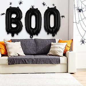 AIEX 16inch Halloween Boo Balloons, Halloween Aluminum Foil Balloon Halloween Party Balloons Decorations, with Hanging Holes (Black)