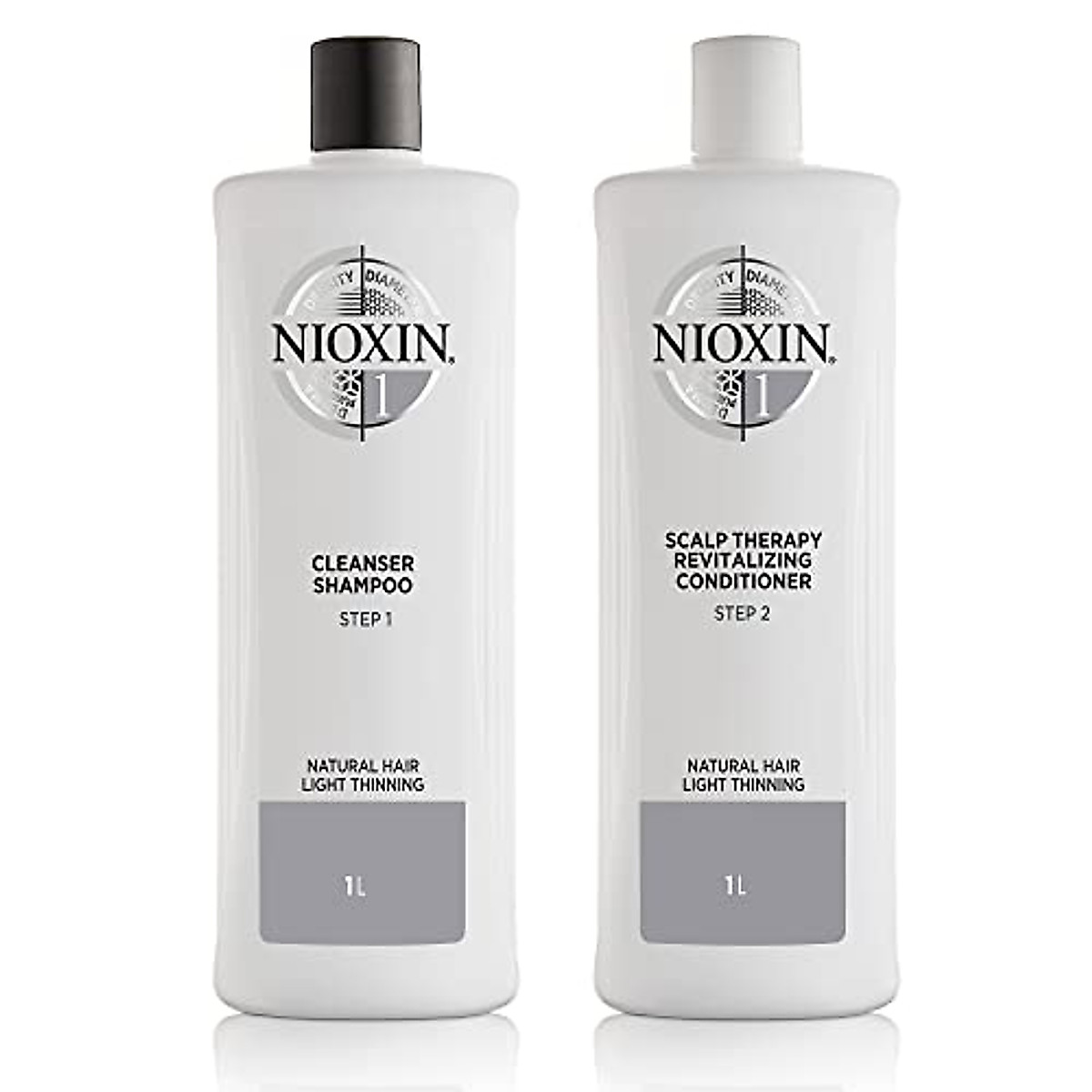 Nioxin System 1 Scalp Cleaning Shampoo and Therapy Conditioner Set for Natural Hair with Light Thinning