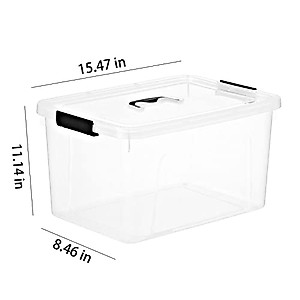 Krihan 19 Quart Large Storage Latch Box, Clear Plastic Latching Box, Latch Bin with Handle and Lid, 4 Packs Clear and Black