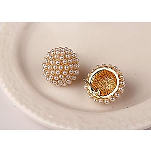 Pearl Earrings Stud for Women 18K Plated Gold Pearl Bridal Earrings for Wedding Birthday Anniversary Mothers Day (Gold Pearl Earrings)