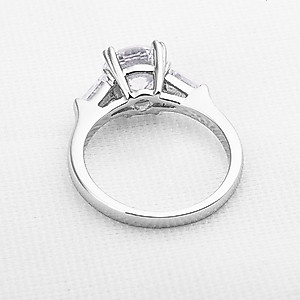 Sterling Silver 2 Carat CZ Baguette Round Solitaire Engagement Ring Bridal Wedding Jewelry