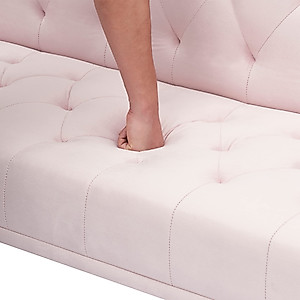Anwickhomk 71" Modern Velvet Futon Sofa Bed, Convertible Double Sleeper Loveseat,Folding Recliner Couch with Adjustable Backrest/Armrests/Metal Legs for Living Room and Small Space (Pink)