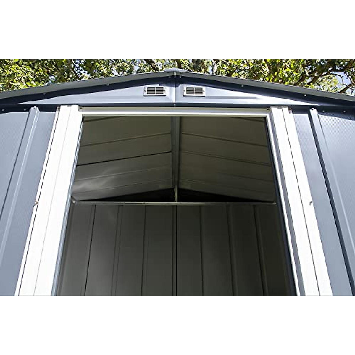 Arrow Sheds 10' x 5' Galvanized Steel 3-in-1 Pad-Lockable Outdoor Utility Storage Shed, Anthracite