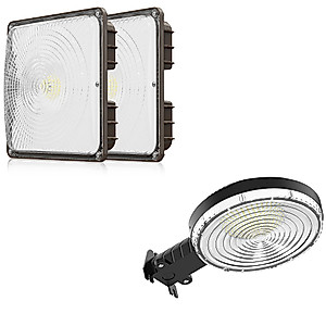 CINOTON 100W LED Barn Light Dusk to Dawn Outdoor Lighting, Black 1 Pack & 40W Outdoor LED Canopy Light 2Pack