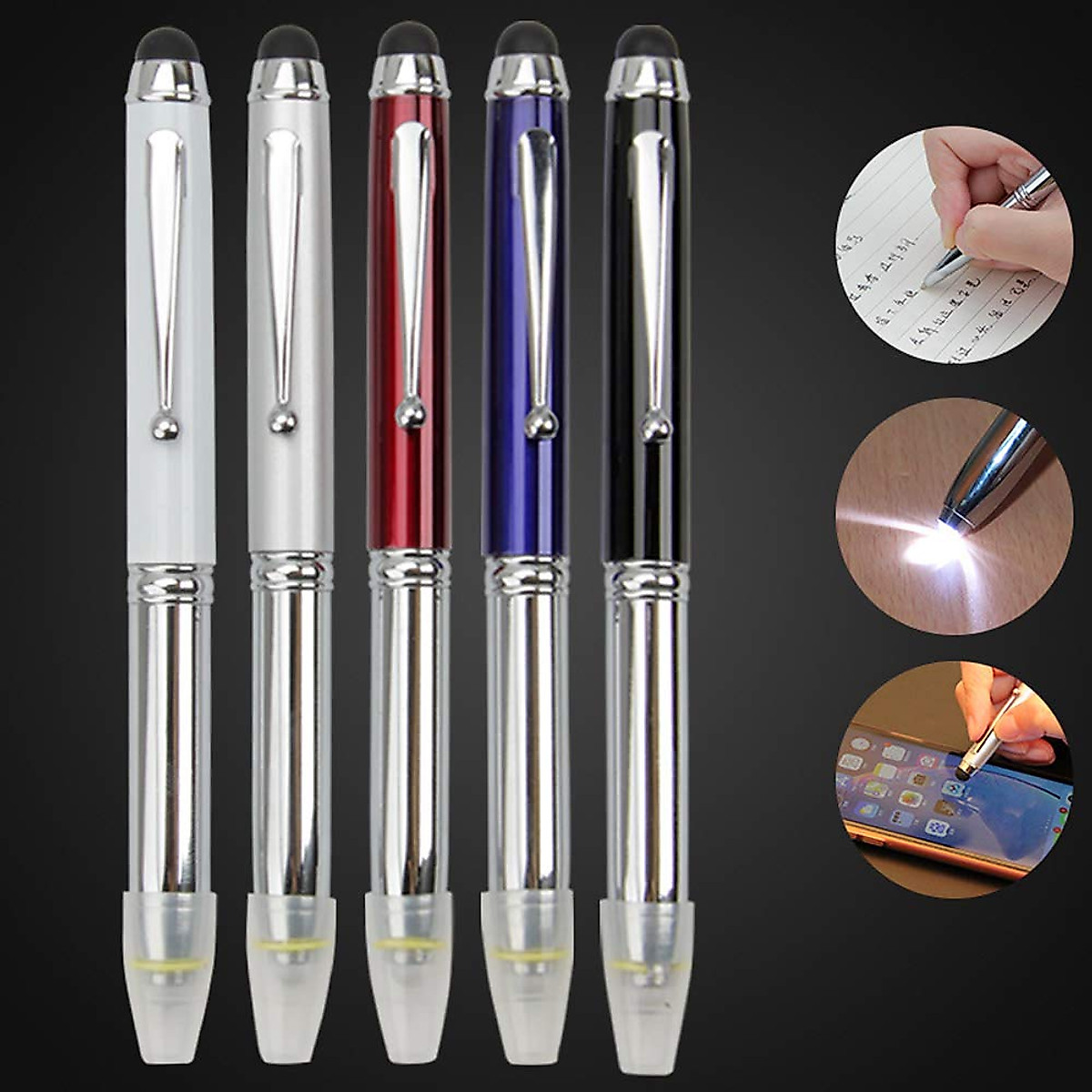 DSstyles Stylus Pen Universal Touch Screen Capacitive Stylus with Ballpoint Pen/LED Light for Phone Pad Tablet, White