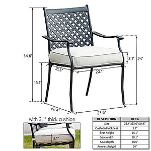 Top Space 4 Piece Metal Outdoor Wrought Iron Patio Furniture,Dinning Chairs Set with Arms and Seat Cushions (4 PC, White)