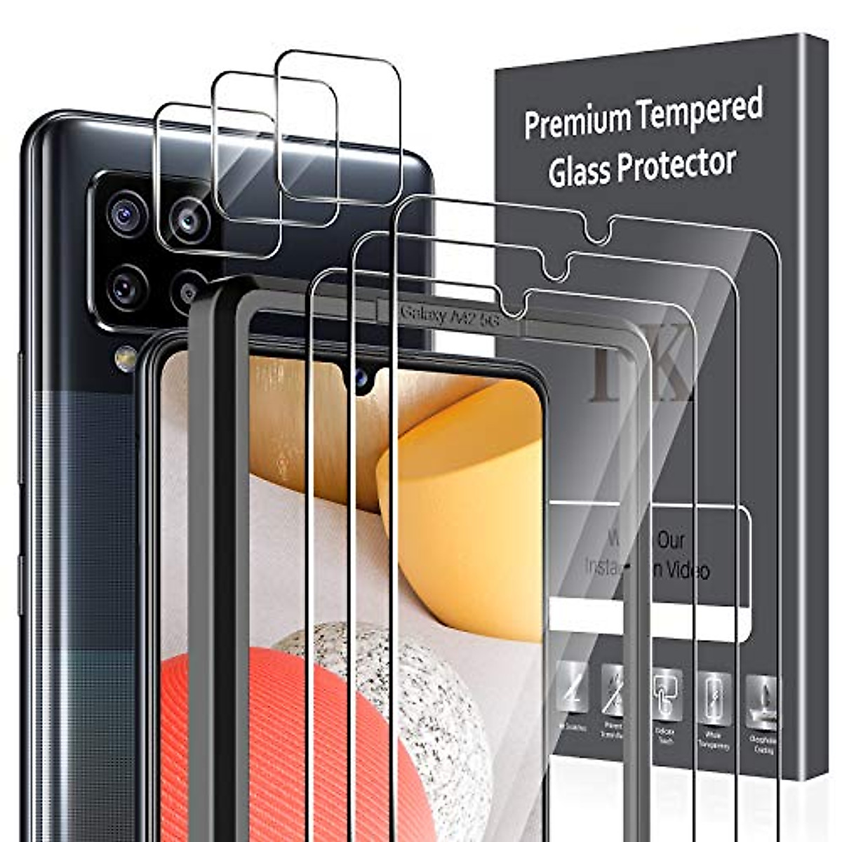 LK 3 Pack Designed for Samsung Galaxy A42 5G Screen Protector with 3 Pack Camera Lens Protector, Anti Scratch, Touch Sensitive 9H Hardness, HD Tempered Glass for Galaxy A42