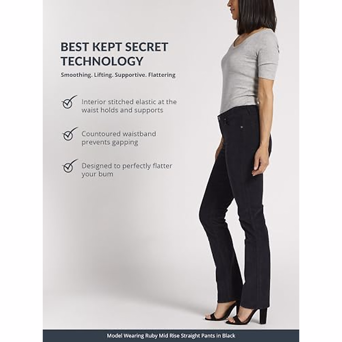 JAG Jeans Women's Plus Size Ruby Mid Rise Straight Leg Pants, Black, 14 Plus