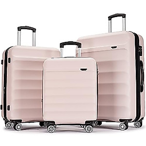 GinzaTravel 3-Piece Luggage Set with TSA Locks, Expandable, and Friction-Resistant in Light pink - Includes 20", 24" & 28" Spinner Suitcases