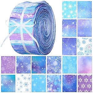 Ganeen 150 Pcs 2.56 Inch Winter Fabric Patchwork Roll Snowflake Quilting Fabric Roll Fabric Quilting Strips Snowflake Printed Sewing Fabric for DIY Crafts