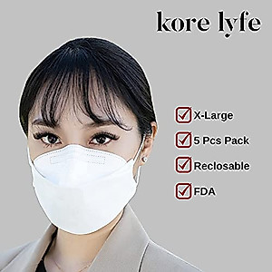 [10 PCS] 25% LARGER KF94 Face Mask - X-LARGE WHITE - [Made in Korea] - In 5 PCS Reclosable Package - Breathable Premium Quality - [Package in English]