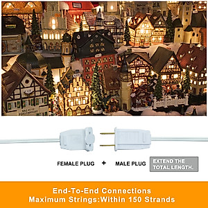 Erxiugs Chainable Accessory Cord with Three (3) c7/e12 Candelabra LED Light Bulbs, 8ft Blow Mold Light Cord with Male and Female Plugs for Village Accessories Houses Ceramics Tree Art and Craft.