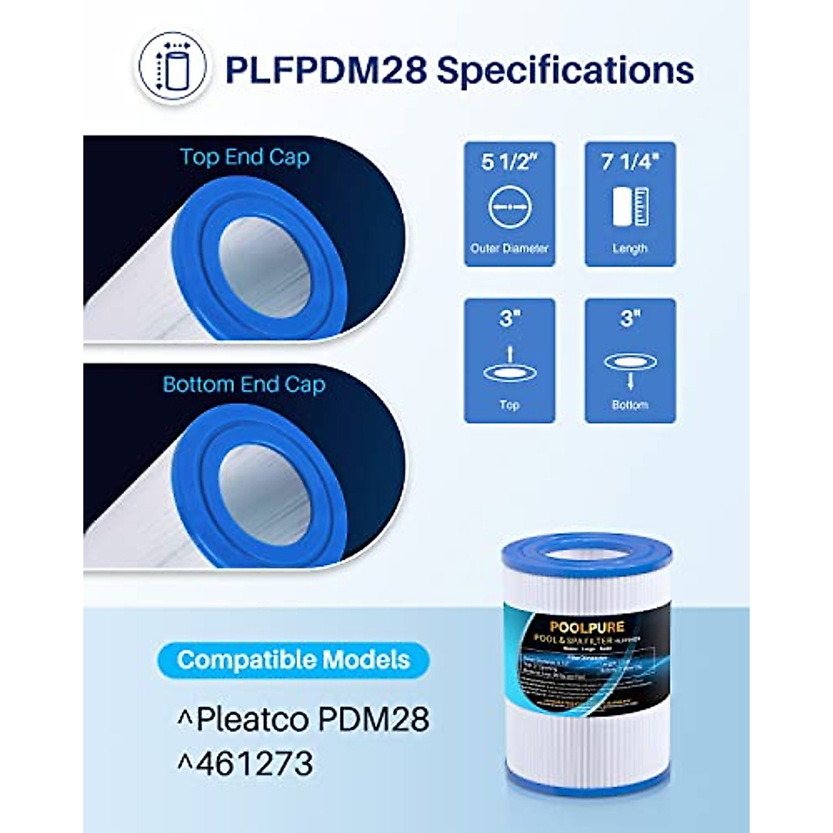 POOLPURE PDM28 Spa Filter Replaces Aquarest Dream Maker 461273 Hot Tub Filter, 1 Pack