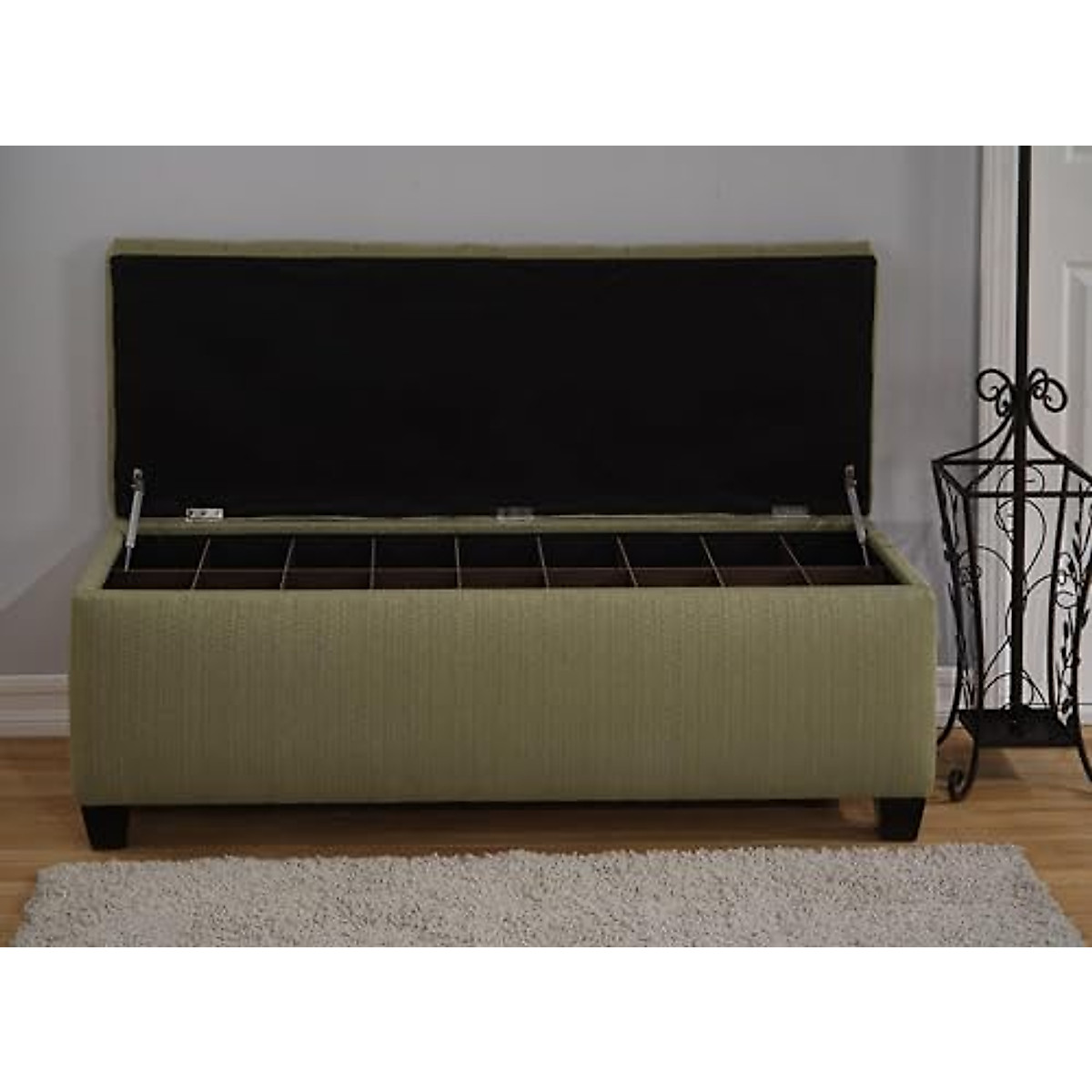 The Sole Secret Diamond Tufted Shoe Ottoman Storage Bench for Bedroom or Entryway, Adjustable Wooden Inserts, Stores up to 36 Pairs, Easy-Open Hinged Lid, Large, Candice Ivy