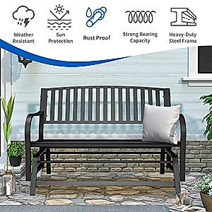 Maemttes Outdoor Patio Glider Bench for Outside, Weatherproof Metal Double Glider Swing Benches Clearance, 2-Person Rocking Chair for Front Porch, Porch, Park, Ergonomic Backrest