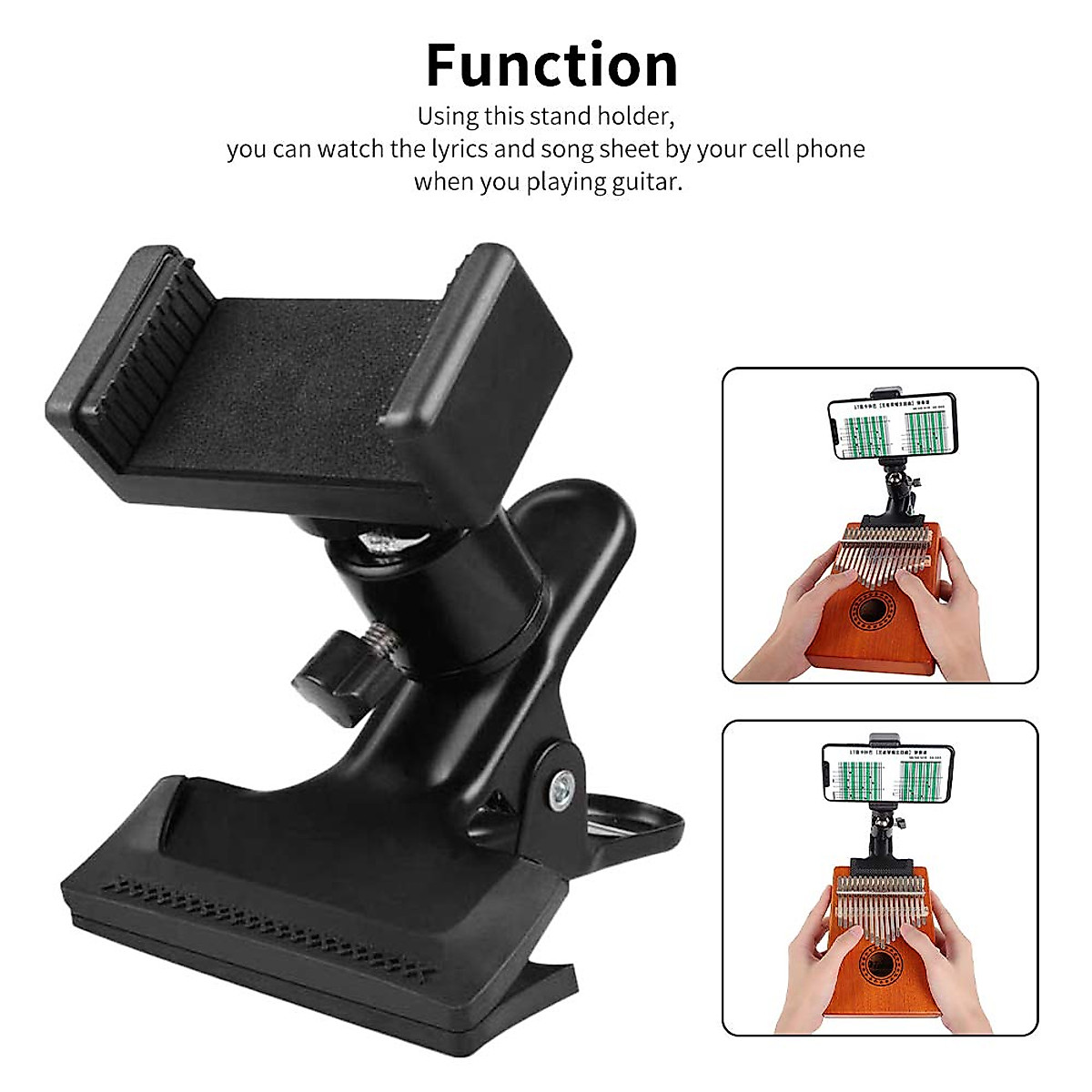 CALIDAKA Guitar Head Clip Guitar Phone Holder Smartphone Guitar Capo 360 Rotation Headstock Cell Phone Clamp Clip Mount for Electric or Acoustic Guitars, Fits Smartphone with 2.16in-2.95in