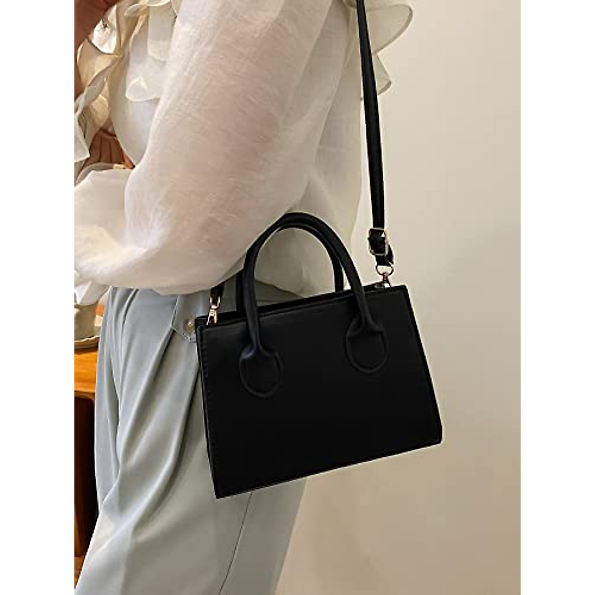 GORGLITTER Women's Double Handle Satchel Shoulder Bag Crossbody Square Bag Purse Handbag Black One Size