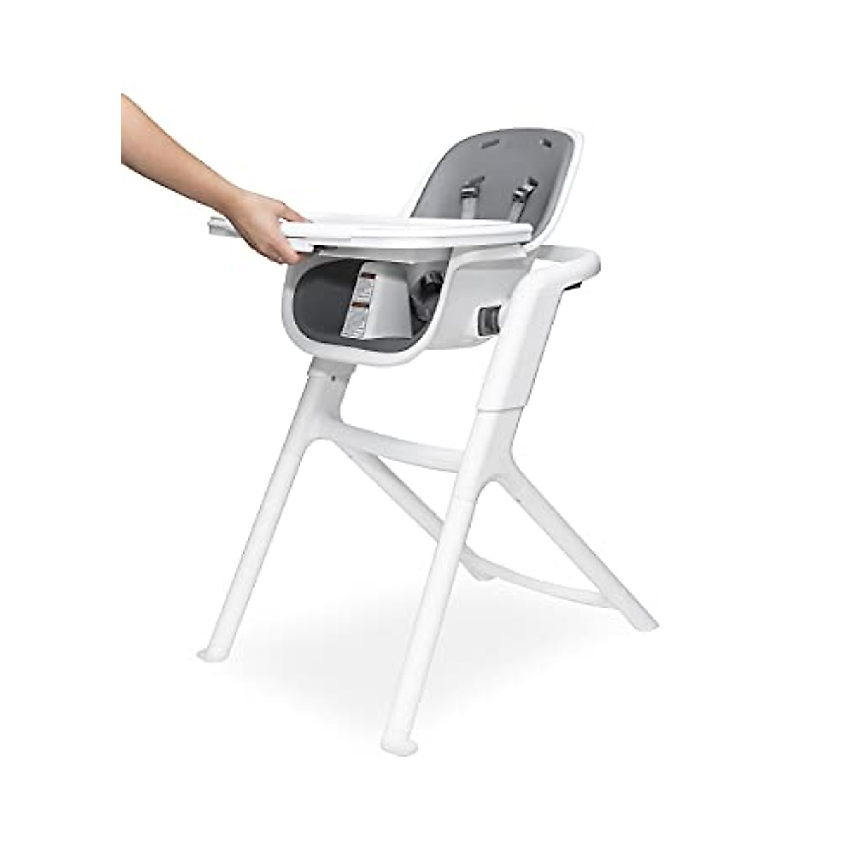 4moms Connect High Chair, One-Handed Magnetic Tray Attachment, White/Grey