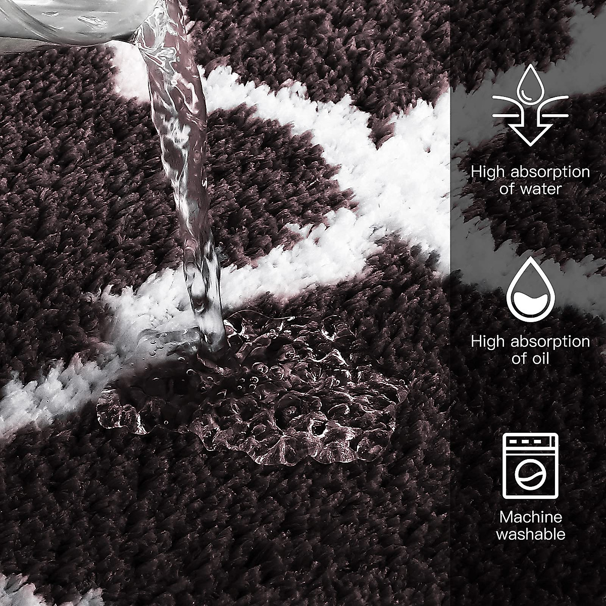 KMAT Kitchen Rugs and Mats [2 PCS] Super Absorbent Microfiber Kitchen Mat Non Slip Machine Washable Runner Carpets (Chocolate-17.3" x28+17.3"x47")