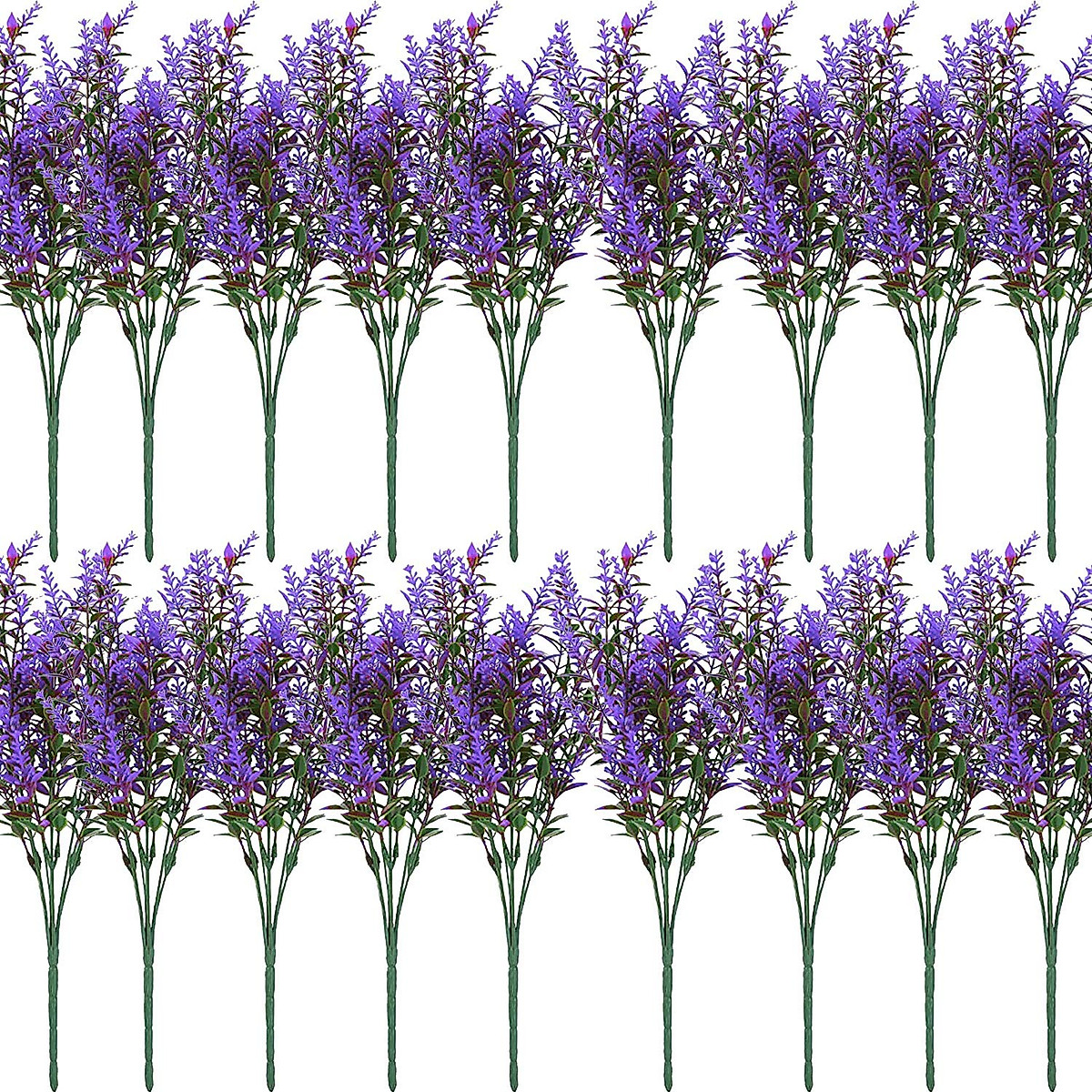 18 Pack Artificial Lavender Flowers Bouquet Fake Plants for Indoor Outdoor UV Resistant Plastic Flowers with Stems Decor Home ,Wedding, Party, Garden, Patio, Office, (Purple)