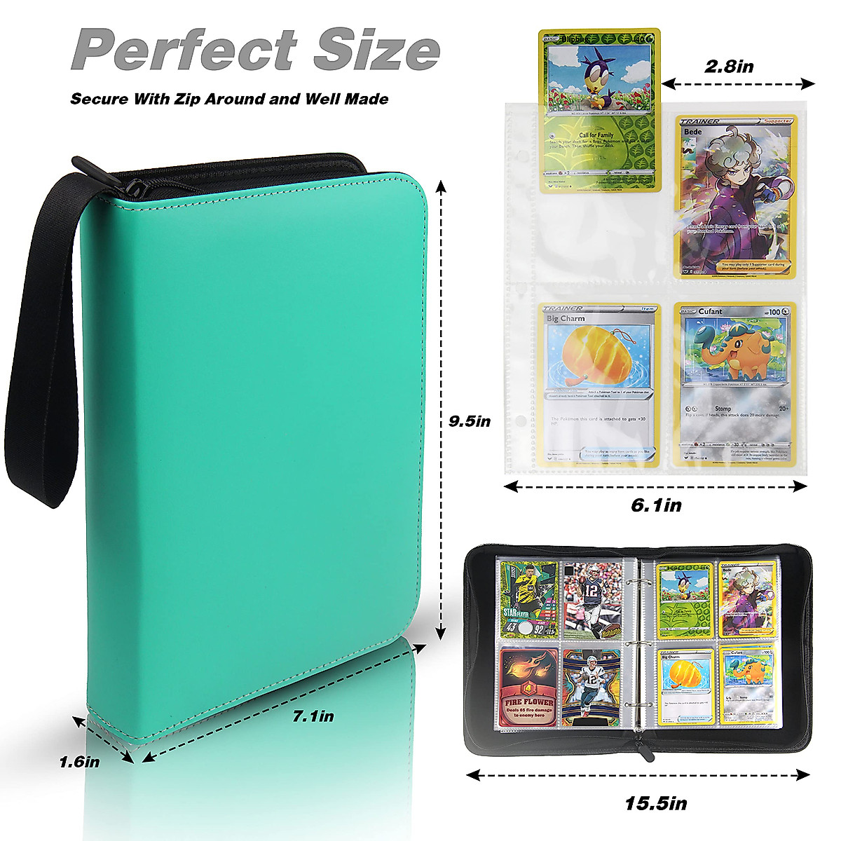 400 Pockets TONESPAC Card Binder Carrying Holder Compatible with Trading Cards Binder, Coupon Organizer Baseball Card Sleeves, Sports Cards (Teal)