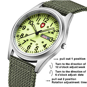 Gosasa Unisex Military Watches Sport Textile Nylon Strap Luminous Fashion Watch Analog Display Quartz Waterproof Casual Wristwatch (Green Luminous)