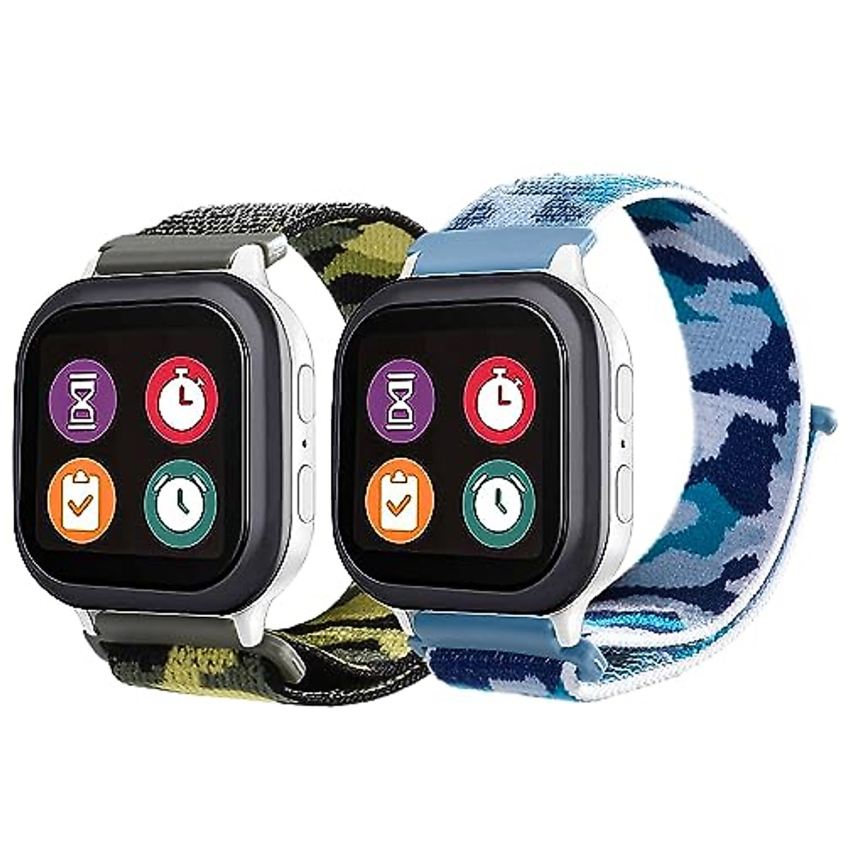 Khxriypha 2 pack Nylon Gizmo Watch Band Replacement for Kids，Compatible with Verizon Gizmo Watch 3 2 1 Gabb/T-Mobile SyncUP Kid Watch，20mm Braided hook & Loop Camo Wirstband for Boys Girls child