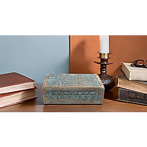 Great Birthday Gift Ideas Handmade Decorative Wooden Jewelry Box Jewelry Organizer Keepsake Box Treasure Chest Trinket Holder Watch Box Storage Lock Box Housewarming Gift Ideas Men Women (Blue)